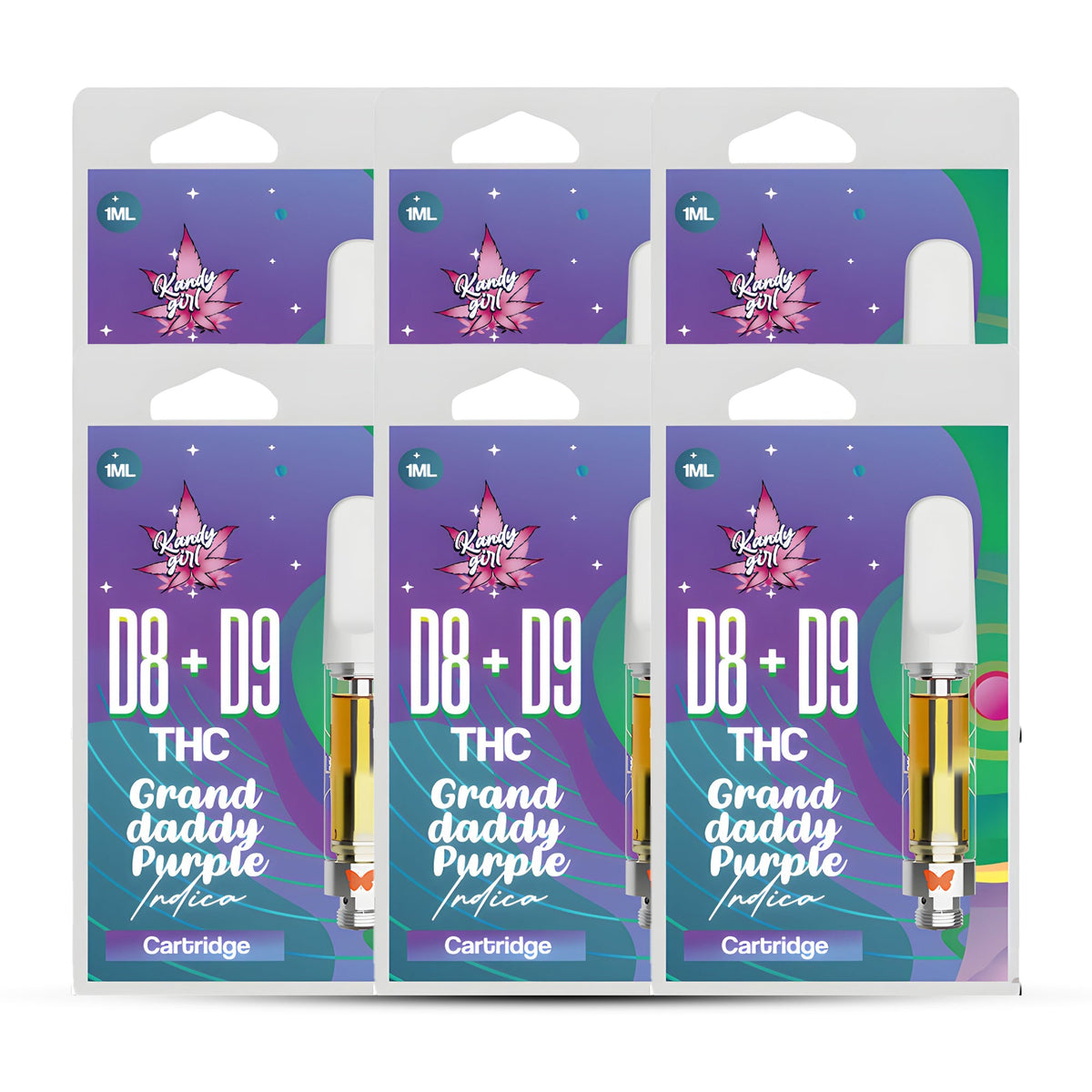 1ML VAPE CARTS D8 + D9 – SATIVA INDICA HYBRID 6 pack - Kandy Girl